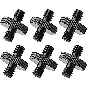 1/4" Male to 1/4" Male Threaded Tripod Screw Adapter Double Head Stud Standard Mounting Thread Converter for Camera Cage Mount Light Stand Monopo Shoulder Rig Tripod Black-6 Packs