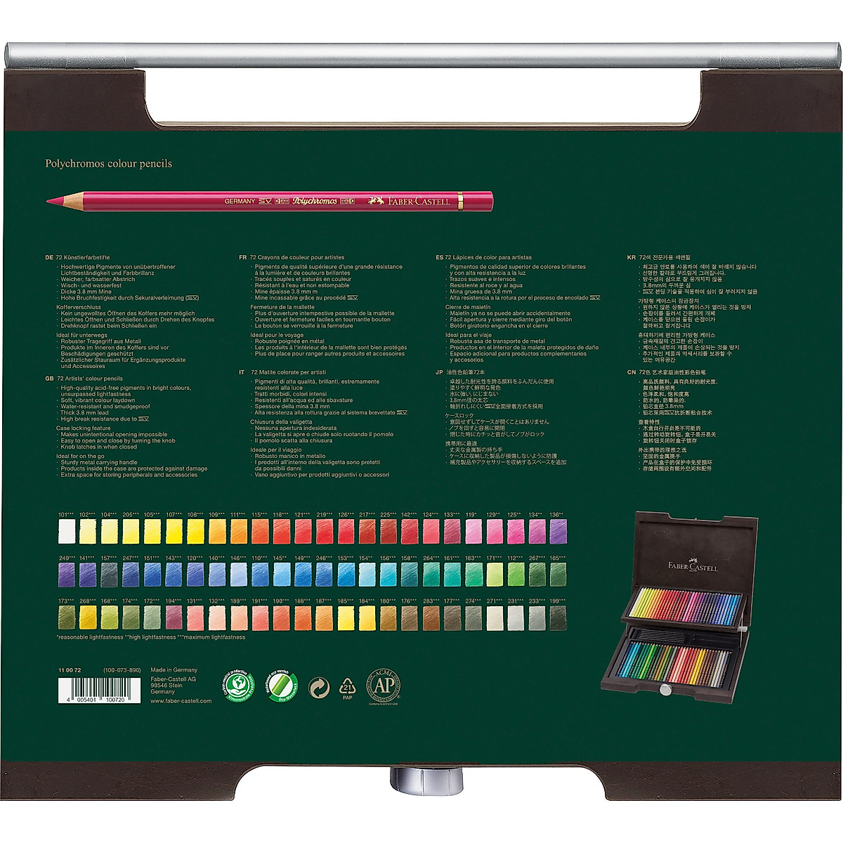 Faber-Castell 110072 – Wooden Case with 72 Polychrome Ecopencils, Multi-Coloured