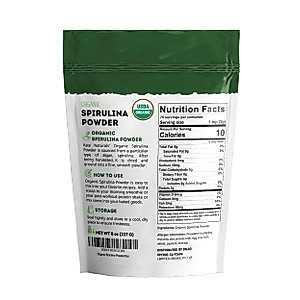 Kate Naturals Organic Spirulina Powder for Immune Support and Antioxidants. Nutrient Dense Superfood Supplement (8 oz, USDA Certified, Non-GMO, Gluten- Free)