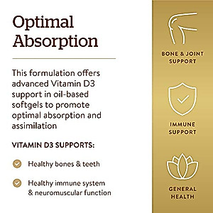 Solgar Vitamin D3 (Cholecalciferol) 250 MCG (10,000 IU), 120 Softgels - Helps Maintain Healthy Bones & Teeth - Immune System Support - Non GMO, Gluten Free, Dairy Free - 120 Servings