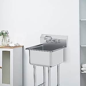 VEVOR Stainless Steel Prep & Utility Sink, 1 Compartment Free Standing Small Sink Include Faucet & legs, 21"x41" Commercial Single Bowl Sinks for Garage, Restaurant, Kitchen, Laundry, NSF Certified