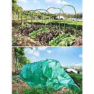 Fuuner 8.2ft×12.5ft Greenhouse Plastic, with 3 Sets Greenhouse Hoops for Plant Cover Support, Arched Steel Frame Hoops with Thickened Plastic Coated for DIY Garden Grow Tunnel