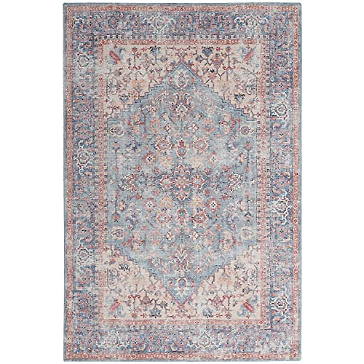 Nicole Curtis Machine Washable Series 1 Traditional Blue/Multi 6' x 9' Area -Rug, Easy -Cleaning, Non Shedding, Bed Room, Living Room, Dining Room, Kitchen (6x9)
