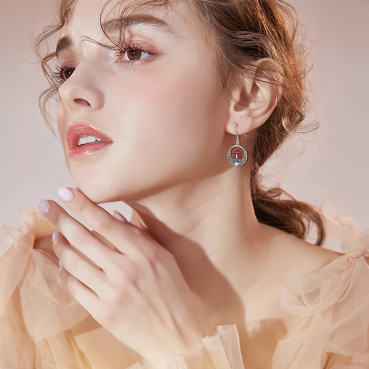 Moonstone Mushroom Earrings Sterling Silver Celtic Knot Mushroom Dangle Drop Earrings Gifts For Women Christmas Jewelry Gifts