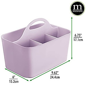 mDesign Plastic Portable Craft Storage Organizer Caddy Tote, Divided Basket Bin with Handle for Crafts, Sewing, Art Supplies - Holds Brushes, Colored Pencils - Lumiere Collection - Light Purple