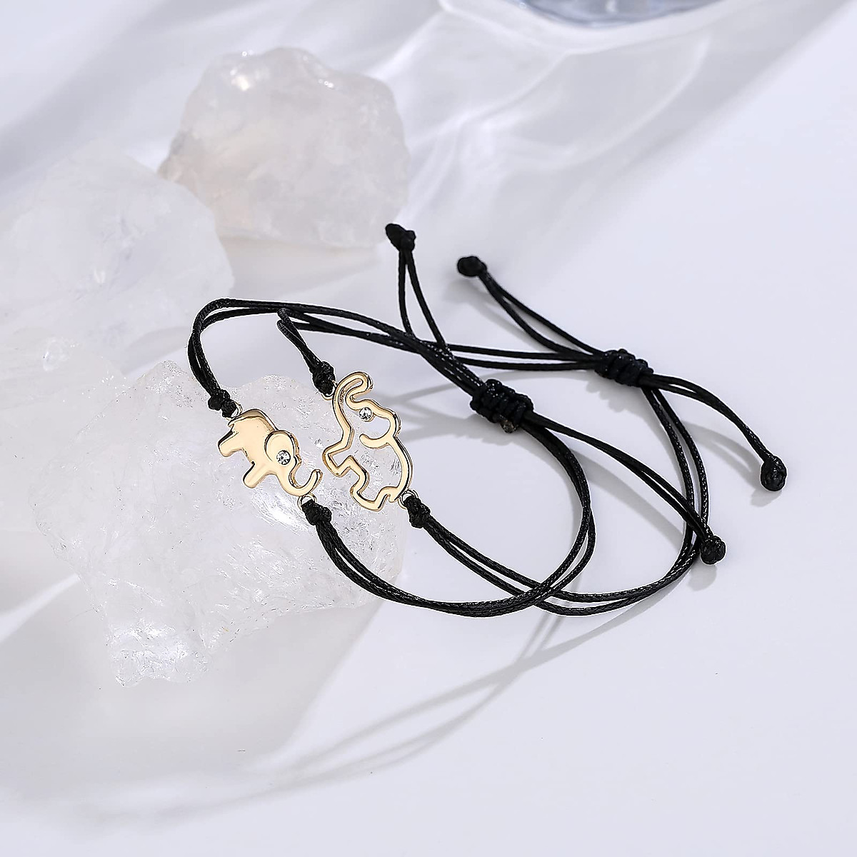 Ascona Mother Daughter Bracelets Set for 2, Mom Daughter Elephant Matching Bracelet, Back To School Bracelet Mommy and Me Mothers Day Valentines Day Gifts (Gold)