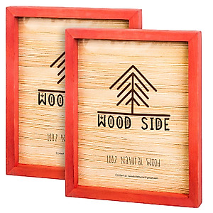 Red Wooden Picture Frame 11x14 - Natural Rustic Solid Wood Thick Borders, Wall Mount and Table Top Display