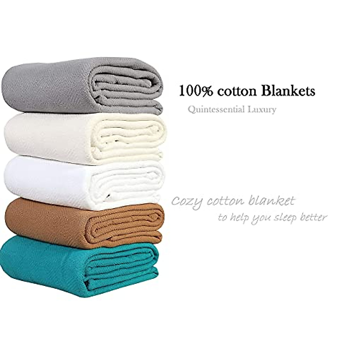 Cotton Throw Blanket Queen Size for Bed - Diamond Weave Blankets, Teal Soft Lightweight Woven Throw Blankets for Couch Bed Sofa Travel 100% Cotton Blankets & Throws - 90x90 inches