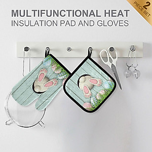 Cute Bunny Easter Egg Oven Mitts and Pot Holders, Funny Spring Hot Pads & Gloves Oven Mitts Potholders Mittens for Kitchen Cooking BBQ Baking Bakeware