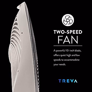 Treva 10-Inch Portable Desktop Battery Fan, Powered by Battery and/or AC Adapter - Air Circulating with 2 Cooling Speeds (Batteries Included)