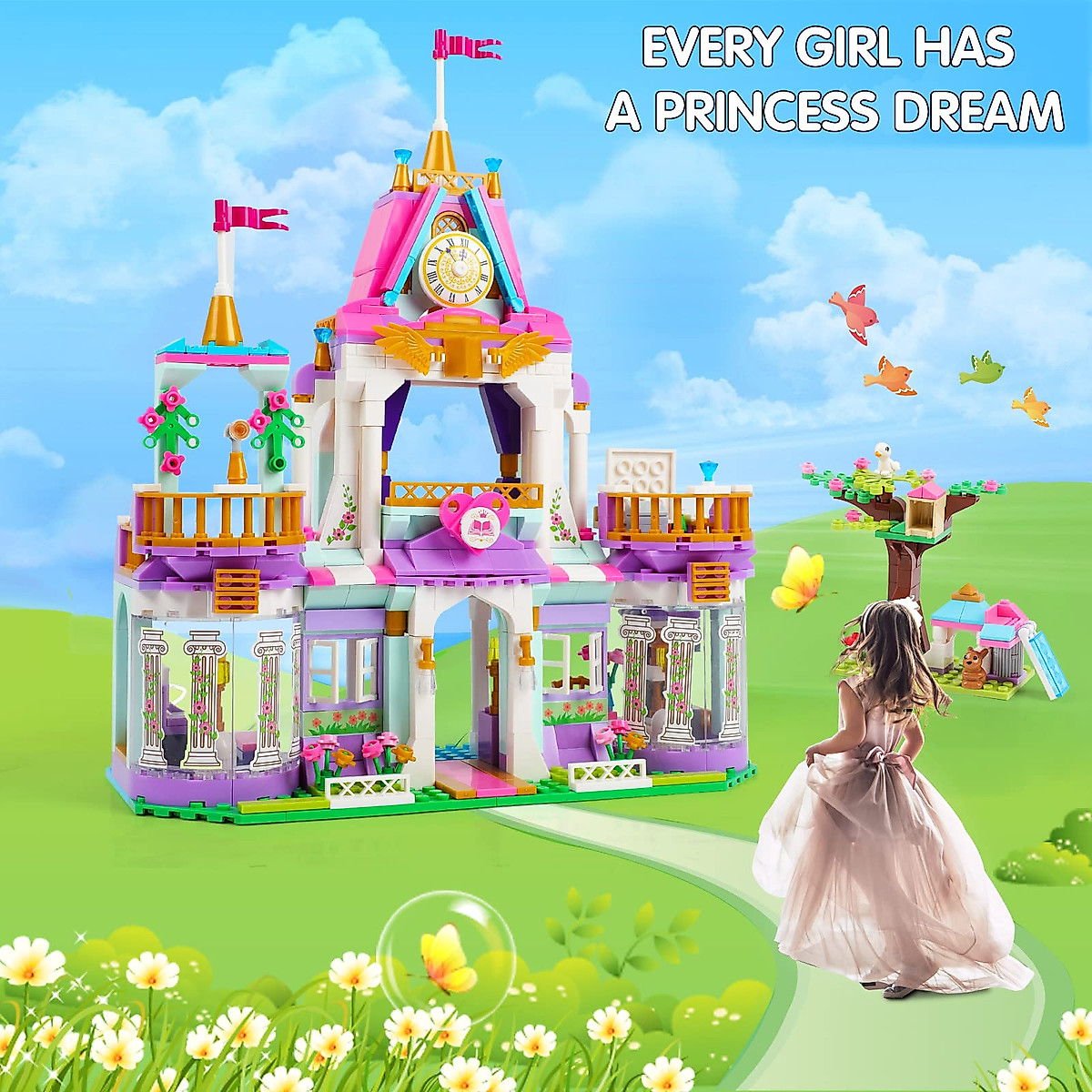 Girls Princess Castle Building Blocks , 667Pcs Dream Castle Building Blocks Toys Pink Palace,Creative Roleplay Toys Birthday Gifts with Storage Box for Kids Girls 6 7 8 9 10 11 12 Years Old