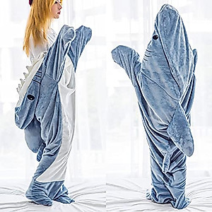 Shark Blanket Hoodie Adult - Shark Onesie Adult Wearable Blanket - Shark Blanket Super Soft Cozy Flannel Hoodie Shark Sleeping Bag (39.4inches x 19.7inches(S))