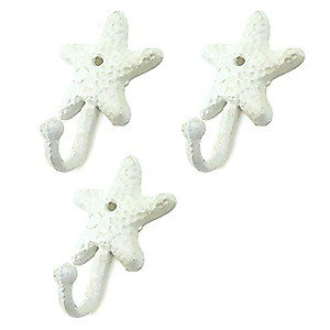 MY MIRONEY White Starfish Single Hook Sea Star Shaped Wall Hooks Coat Key Hat Towel Robe Hooks Wall Hangers Wall Mounted Decorative Hooks with Screws Pack of 3