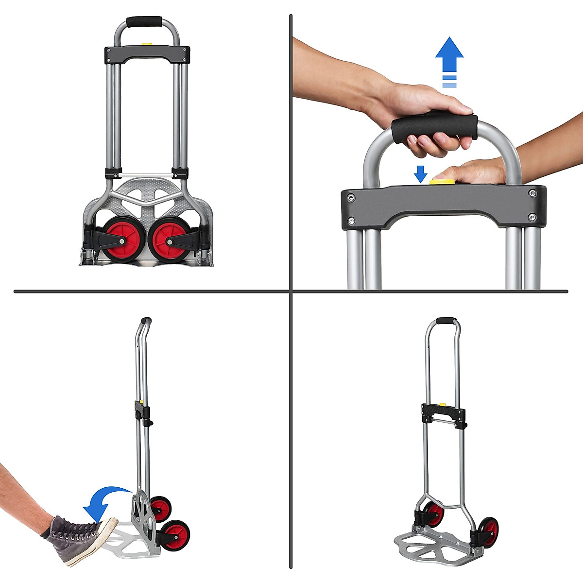 Endynino 150 LB Capacity Folding Hand Truck Dolly, Luggage Trolley Cart with 2 Wheel Aluminum Alloy Moving Heavy Duty Hand Cart, Telescoping Handle, Lightweight Collapsible Dolly for Office Travel