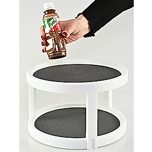 HOME-X Two-Tier Lazy Susan, Nonskid Turntable, Rotating Organizer for Pantry, Kitchen Counter, or Table, 9 ¾" D x 6" H, White