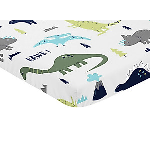 Sweet Jojo Designs Navy, Turquoise and Grey Dinosaur Baby Boy Fitted Mini Portable Crib Sheet for Mod Dino Collection - for Mini Crib or Pack and Play ONLY