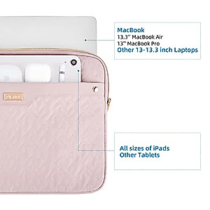 NISHEL Laptop Sleeve Case 13-13.3 Inch, Compatible with MacBook Air, MacBook Pro, HP Dell Lenovo Notebooks, Padded Travel Computer Bag, Laptop Cover with Large Pocket for 12.9 Inch iPad, Pink