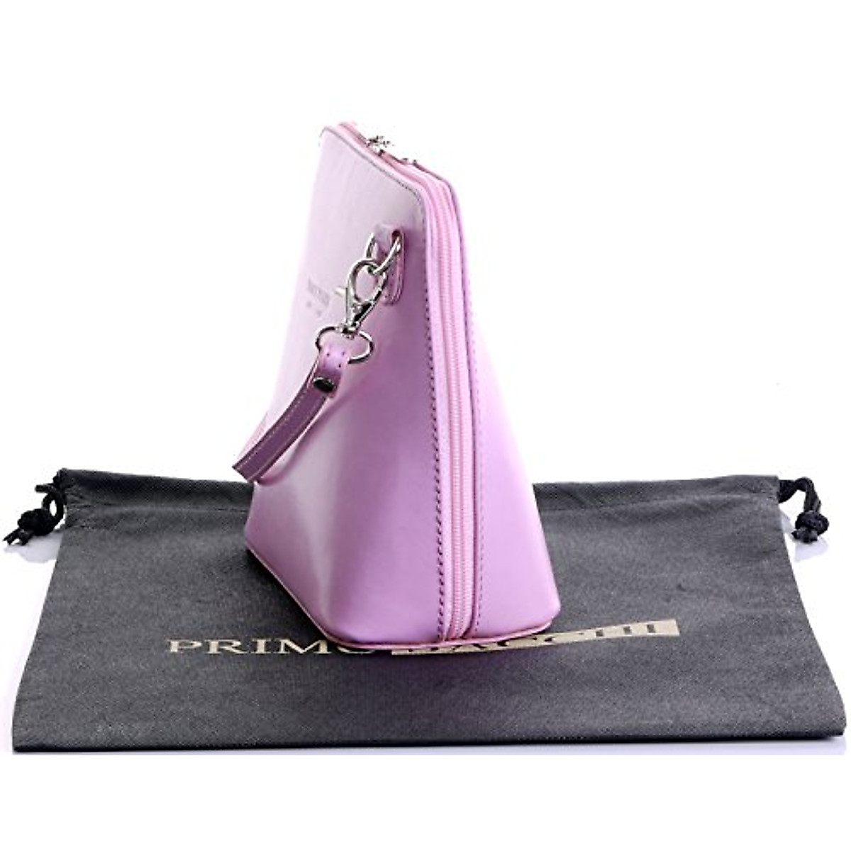 PRIMO SACCHI Ladies Italian Leather Pink Small Micro Cross Body Shoulder Bag Handbag Purse