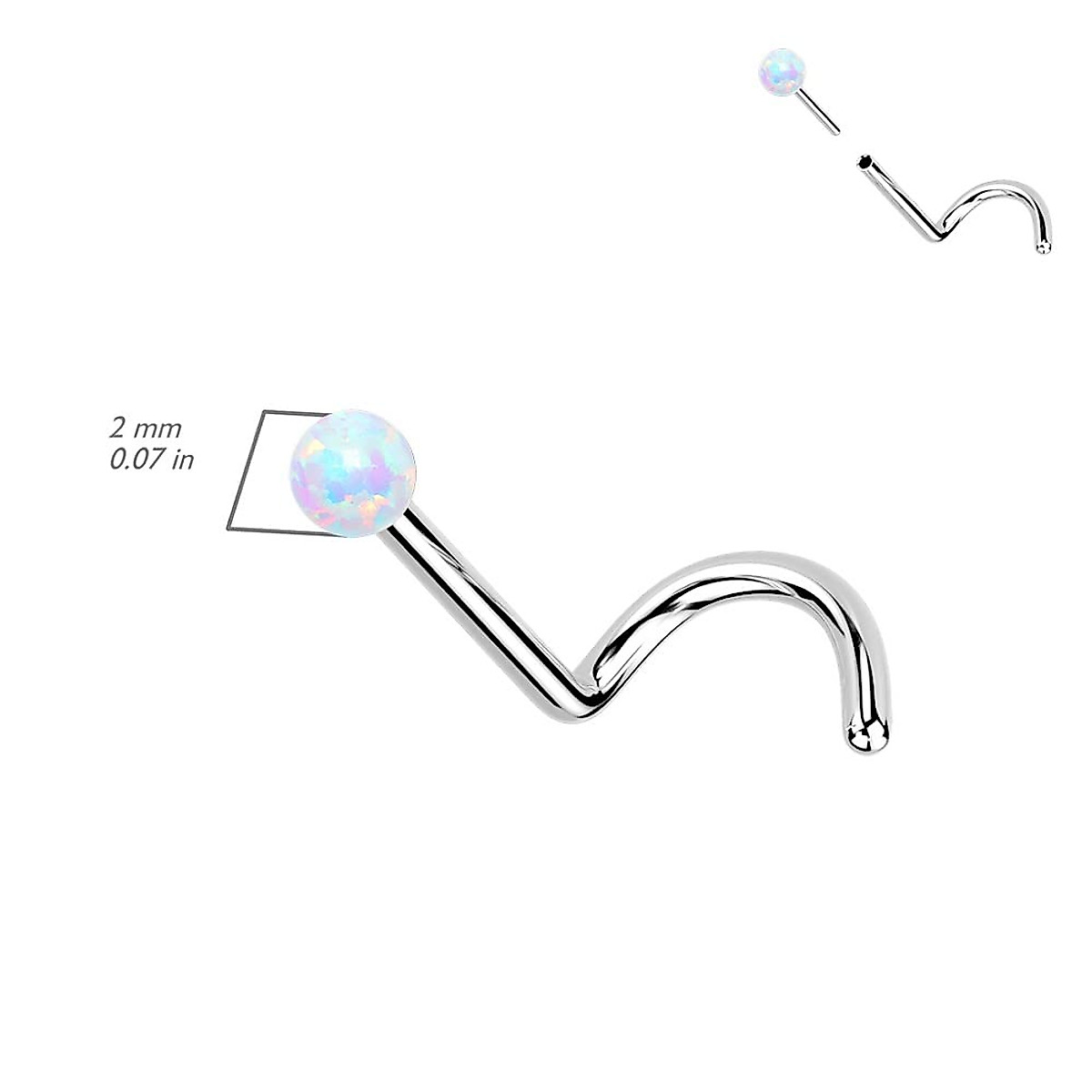 Pierced Owl 20GA F136 Implant Grade Titanium Threadless Push In Synthetic Opal Ball Top Nose Screw (White)