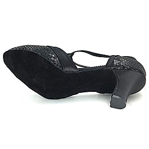 Pierides Women's Suede Sole Performance Sequins Ballroom Dance Shoes Latin Salsa Wedding Shoes,2" Heel,10.5 US Black