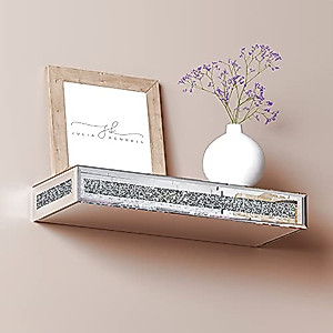 SHYFOY Mirrored Floating Wall Shelf with Crystal Crushed Diamond Inlay, Decorative Wall Mounted Shelf for Bedroom/Bathroom/Living Room, Luxury Display Ledge of Trophy and Photo Frame