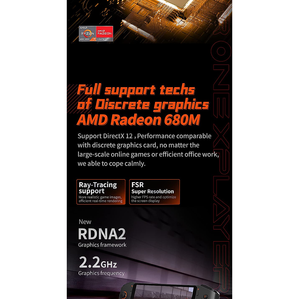 QUJUSO OnexPlayer Mini Pro 7" Handheld Game Console Portable PC Mini Laptop UMPC Win 11 AMD Ryzen 7 6800U 16GB LPDDR4 RAM/1TB NVMe M.2 SSD 1920 * 1200 Display Screen (Black)