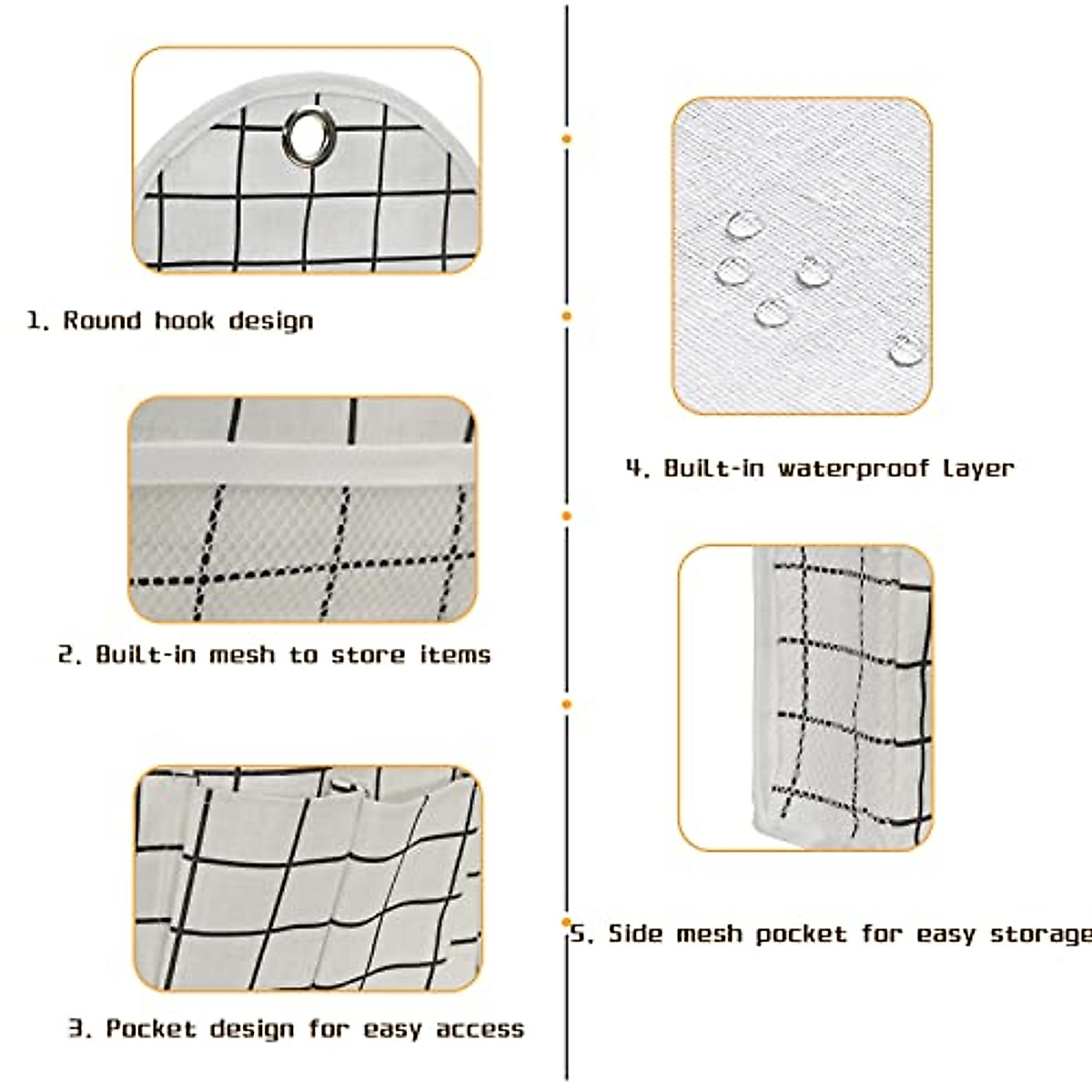 AUHOKY 2Pcs Wall Hanging Storage Bag, Waterproof Over The Door Closet Organizer with 3 Pockets, Stylish Hanging Pocket Linen Cotton Pouch Box Containers for Bedroom Bathroom Desktop(Black/White)