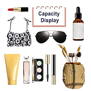 NIBD Flower Pearls Rattan Tote Bag Summer Beach Drawstring Straw Bucket Bag Diamonds Woven Handbag (D White)