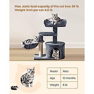Feandrea Cat Tree, Small Cat Tower, Cat Condo, Kitten Activity Center with Scratching Post, Basket, Cave, Smoky Gray UPCT59G