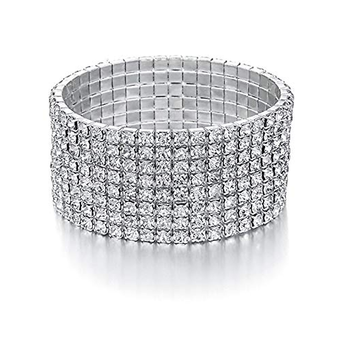 Zealmer Women Clear Rhinestone 8 Row Stretch Bracelet Silver Tone(small)