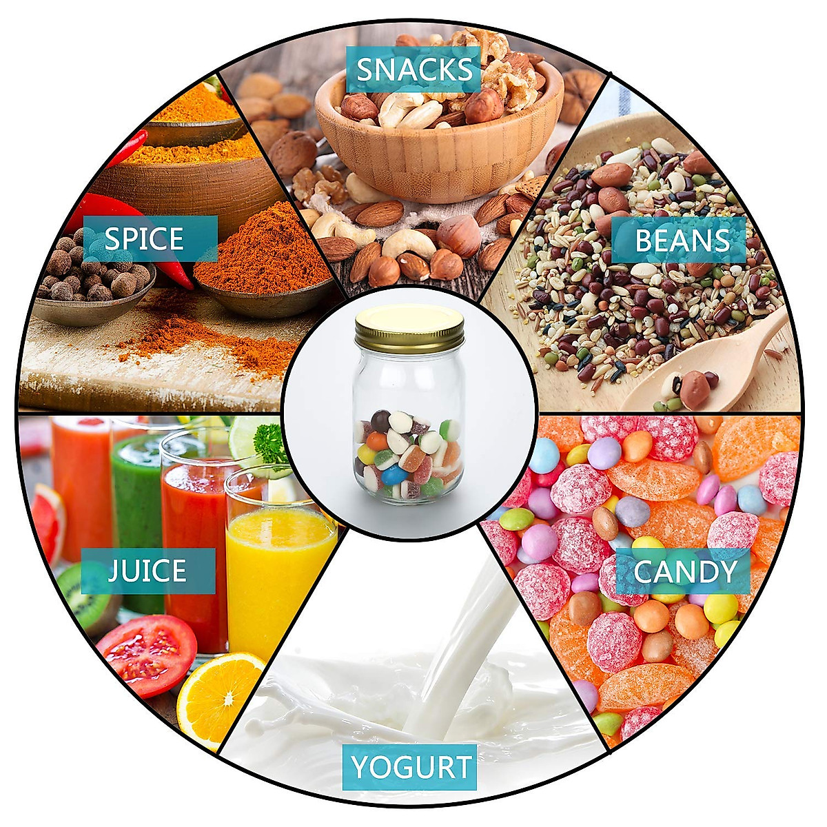 Encheng 12 oz Glass Jars With Lids,Ball Wide Mouth Mason Jars For Storage,Canning Jars For Caviar,Herb,Jelly,Jams,Honey,Dishware Safe,Set Of 20