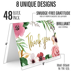 Boho Floral Thank You Cards for Designer Thank You Notes! Bulk Set of 48 Blank Cards with Envelopes for Baby Shower Note Cards, Wedding Thank You Cards and Bridal Shower Thankyou Card