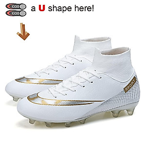 YEFDG Men’s Soccer Boots Football Shoes Cleats Spike Shoes Sneaker Comfortable Adults Athletic Outdoor/Indoor/Competition/Training White