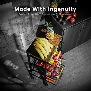 MAWEW Vegetable Kitchen Storage Basket,Potato Storage Basket,Vegetable Storage Cart with Universal Wheel,Rustic Farmhouse Vegetable Storage Basket, Kitchen Vegetable Storage Rack，snack shelf(5 Tier)