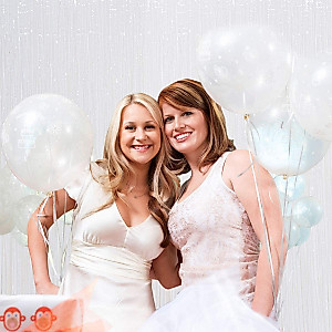 White Foil Fringe Curtain, 2PCS 3.28FT x 8.2FT Metallic Tinsel Door Curtains Photo Booth Backdrop for Wedding Birthday Bridal Shower Baby Shower Bachelorette Christmas Party Decorations