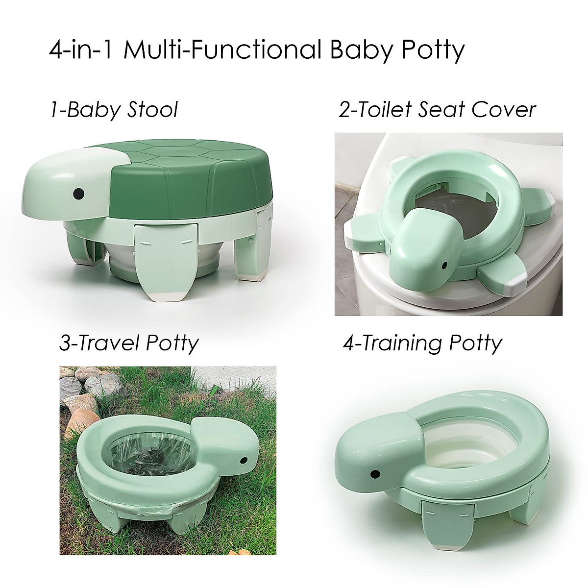 EASICOZI 4 in-1 Potty Training Toilet, Portable Potty Training Seat for Toddler Travel, Foldable Baby Travel Potty with 20 Disposable Potty Liners Carry Bags (Green)