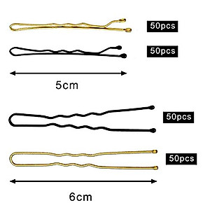 320 Pcs Bobby Pins U Hair Pins Set for Women Girls, Includes 200 Gold Black Different Shapes Hair Pins and 120 Rubber Hair Bands Stocking Stuffers for Women Kids
