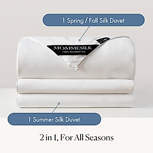 Mommesilk Silk Comforter Queen 2 in 1 Set 100% Silk Duvet All Seasons Separate 2 Layers Silk Duvets with Hooks Cozy Bedding