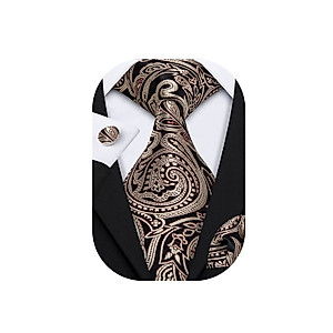 Barry.Wang Paisley Tie Set Hanky Cufflink Silk Gold Neckties