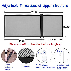 Dog Magic Gate, Mesh Pet Gates for Dogs，Adjustable Zip Design Portable Folding Safety Gate，70.9"/43.3"/27.6" Easy Install Anywhere