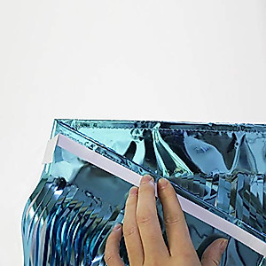 Blukey 10 Feet by 15 Inch Turquoise Foil Fringe Garland - Pack of 5 | Shiny Metallic Tinsel Banner | Ideal for Parade Floats, Bridal Shower, Wedding, Birthday, Christmas | Wall Hanging Drapes