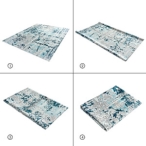 INGEROOM Abstract Blue Area Rug, Machine Washable, Non-Slip Backing, 5x7 Feet, Modern Rug for Living Rooms, Bedrooms and Dining Rooms