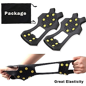 Ice Cleats Snow Traction Cleats, 10-Studs Walk Traction Cleats Crampons for Walking on Snow and Ice Anti Slip Rubber Walking Cleats Slip-on Stretch Footwear for Women Men Kids (Size XXL)