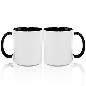 MR.R 11oz Sublimation Blank Coffee Mugs,Cup Blank White Mug Cup with Black Color Mug Inner and Handle,Set of 2