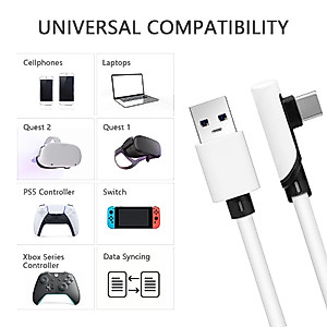 PIGETALE 16ft Link Cable for Quest/Meta Quest 2/1 and Gaming PC/Steam VR, USB 3.2 Gen1 Type A to C 5Gbps High Speed Data Transfer Charging Cable, 90 Degree Angled USB A to USB C Power Cable 5M