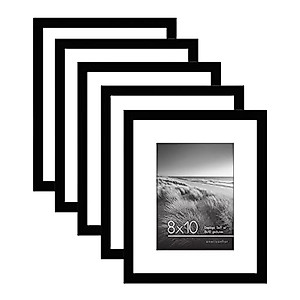 Americanflat 8x10 Picture Frame with Polished Plexiglass - Set of 5 - Use as 5x7 Frame with Mat or 8x10 Frame Without Mat - Galleria Collection - Gallery Frames for Tabletop and Wall Display - Black