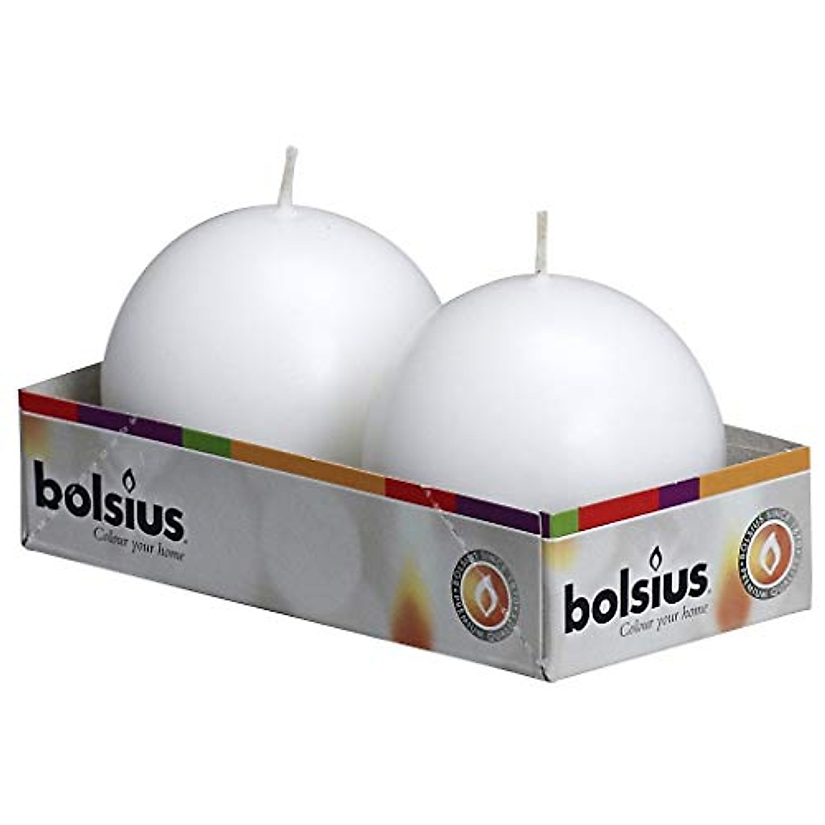 Bolsius 2 Count White Ball Candles - 2.75 Inches Unscented Candle Set - Premium European Quality - Dripless And Smokeless Clean Burning Dinner Candle - Perfect for Wedding, Party, And Special Occasion