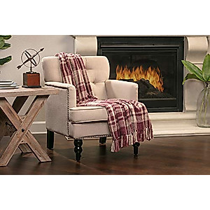 Chanasya Farmhouse Pattern Plaid Throw Blanket Lightweight Knit Textured Woven Decorative Blanket for Couch Bed Living Room Blanket with Tassels Fringed Throw Blanket (50x65 Inches) Maroon Purple