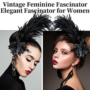 WLLHYF Women's 1920s Feather Fascinator Headband, Fascinators Hat for Women Tea Party Flower Headpiece Gatsby Derby Hat (black)
