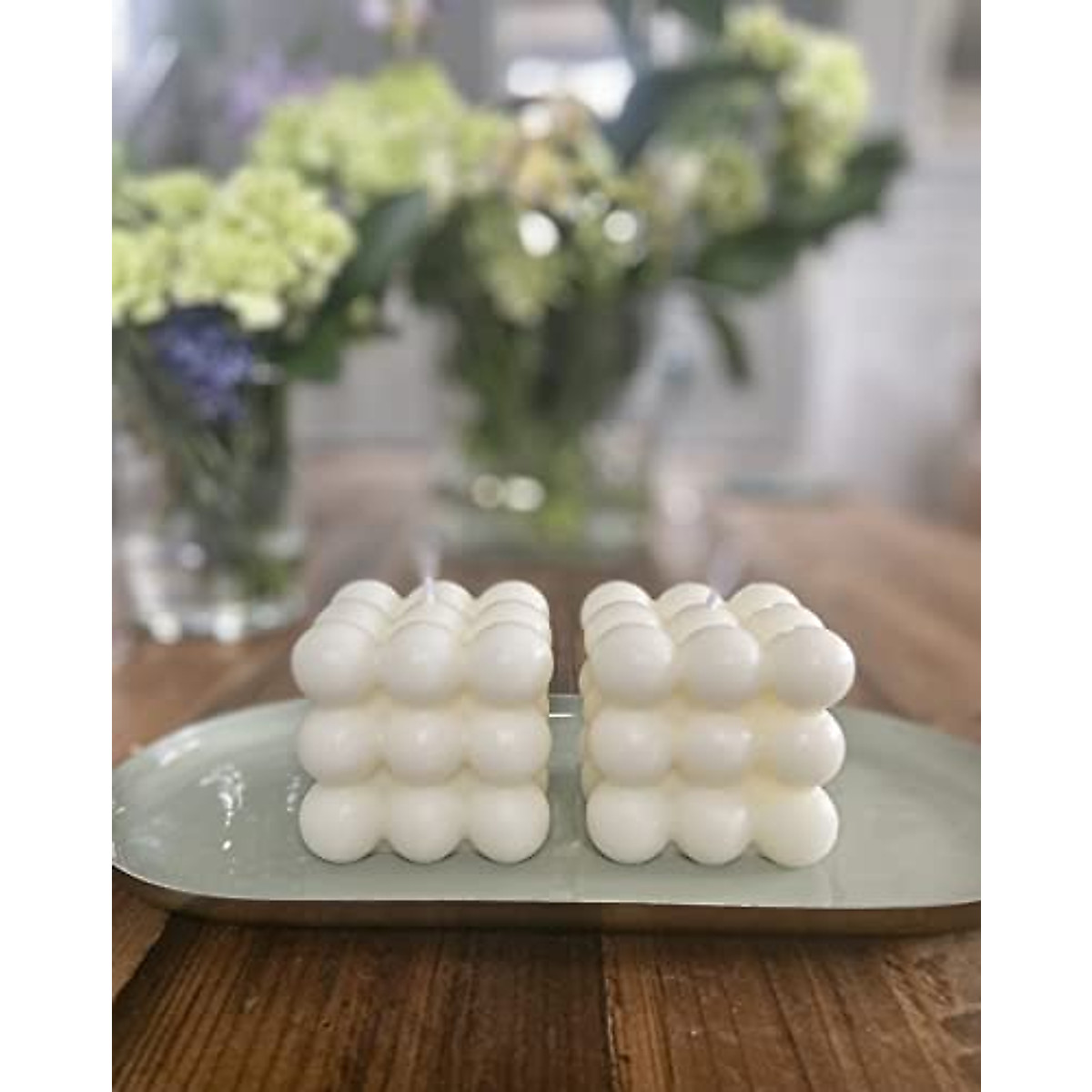 2 Pcs Ivory Bubble Candle Soy Wax Vanilla Scented Square Bubble Candles, Bubble Cube Candle for Home Decor & Gifting